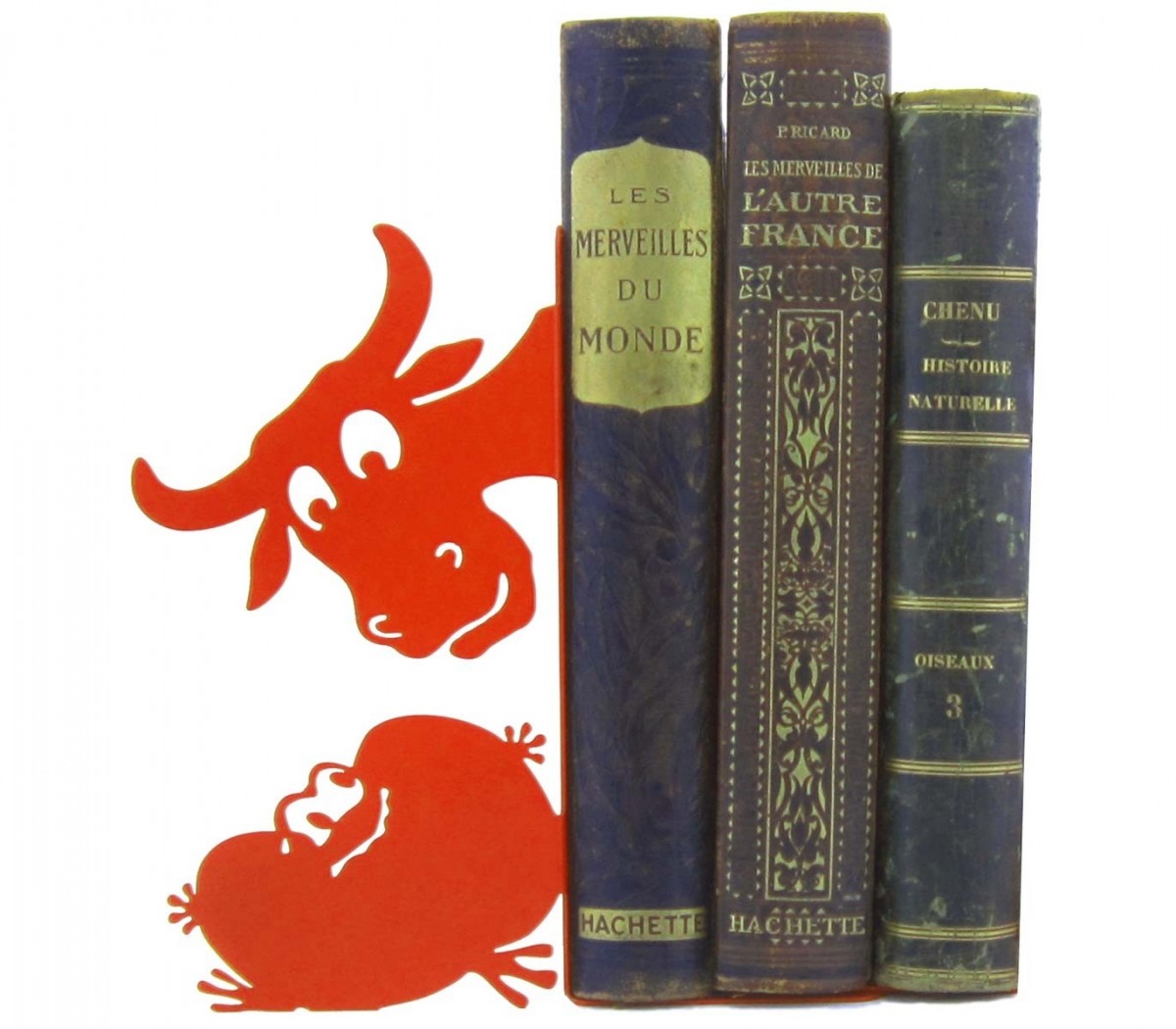 Grand serre-livres Grenouille et boeuf Jean de La Fontaine