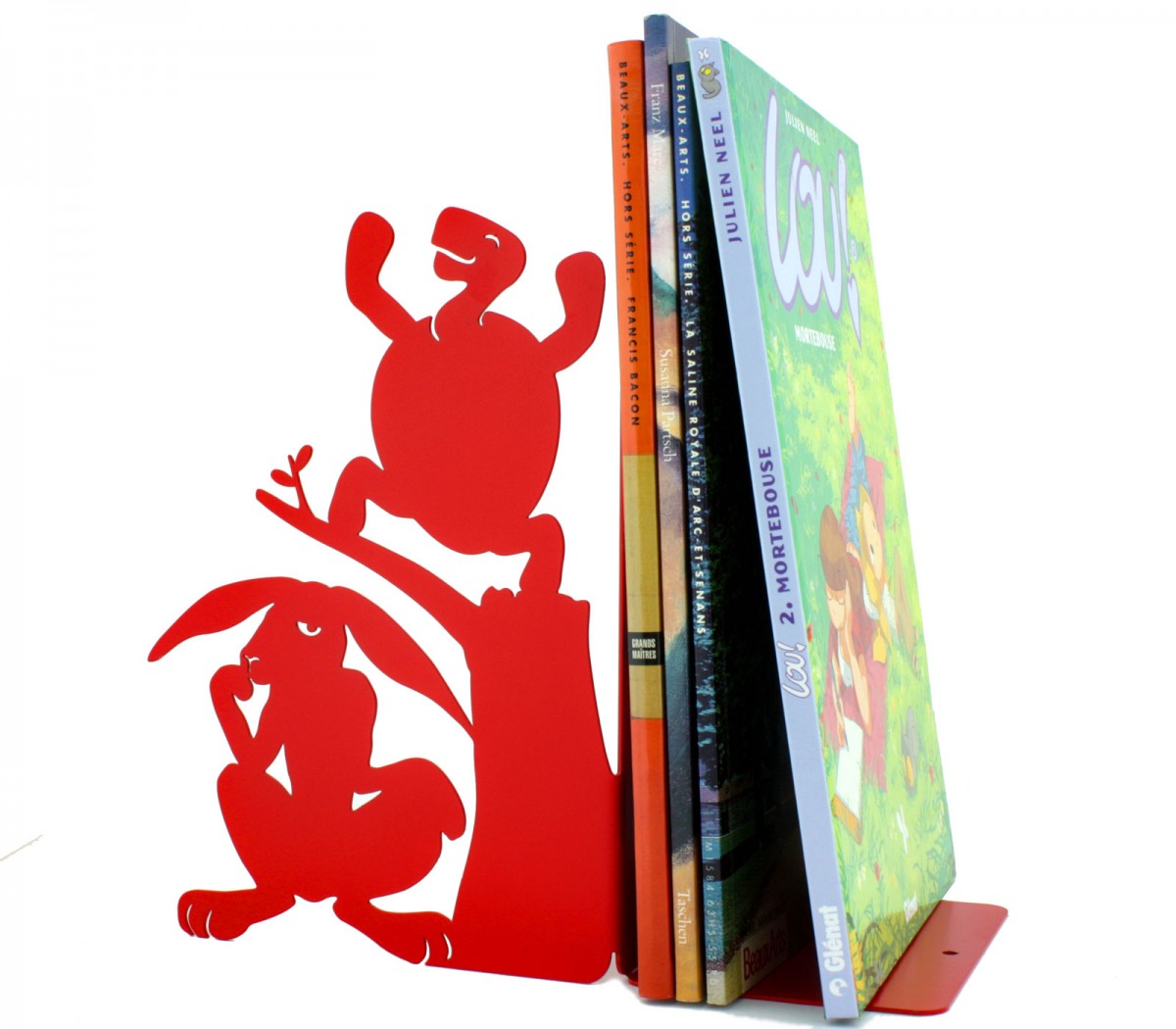 Large metal bookend cartoon style The Hare and the Turtle.