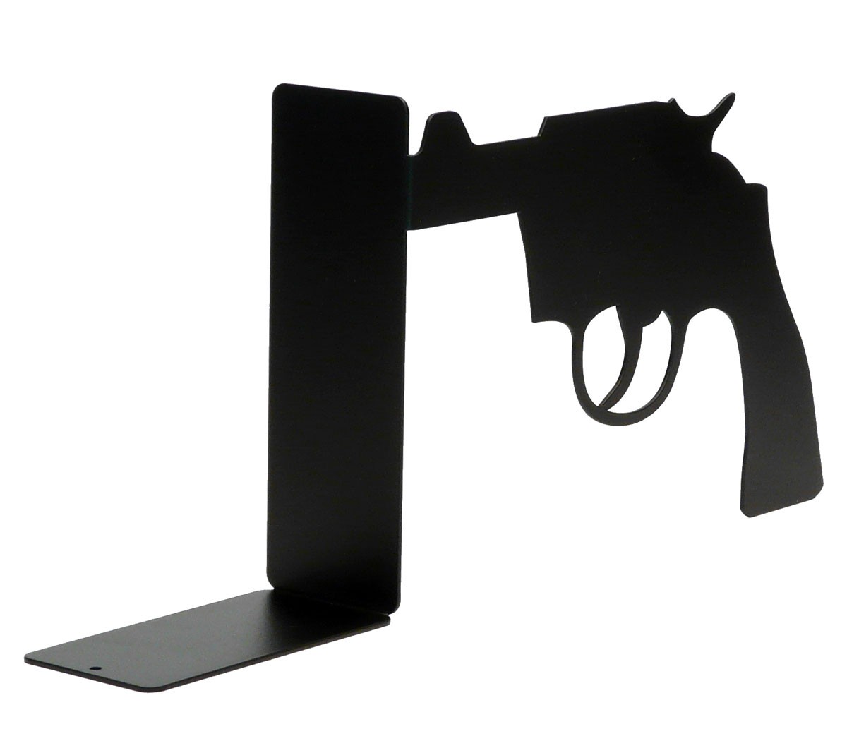 Black gun bookends to wedge detective novels on shelves
