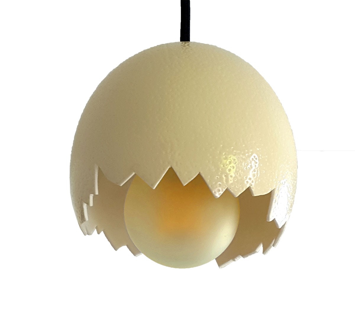 An original designer pendant light in an ostrich-shelled egg