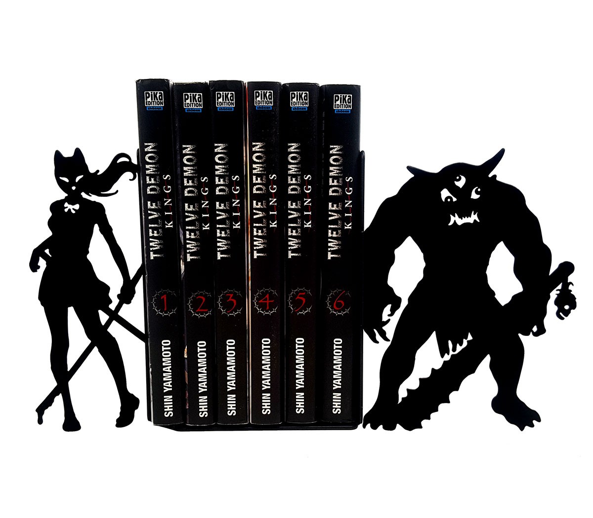 Metal silhouette bookends for a shonen manga style decoration