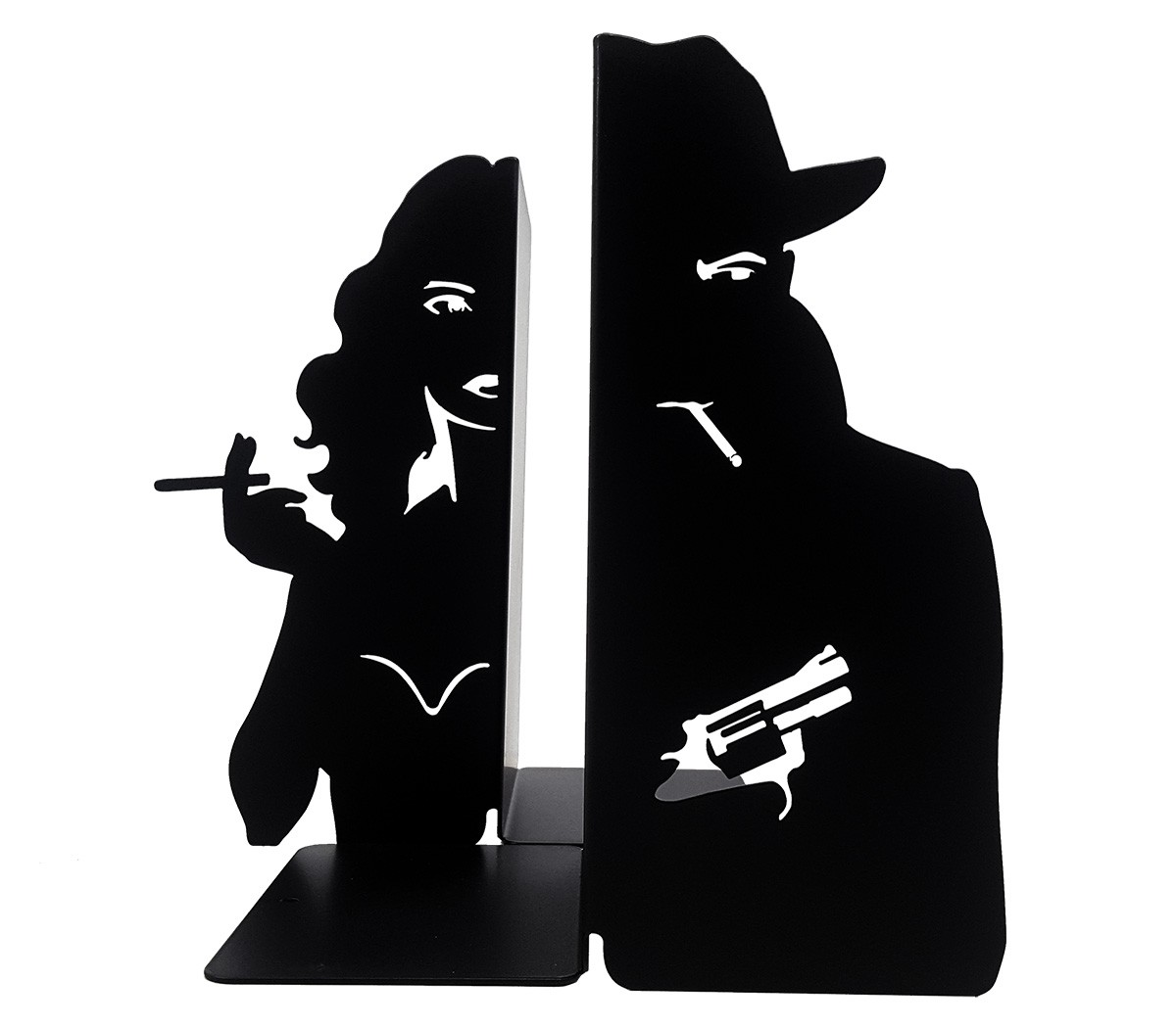 Large metal bookends comic strips detective and femme fatale